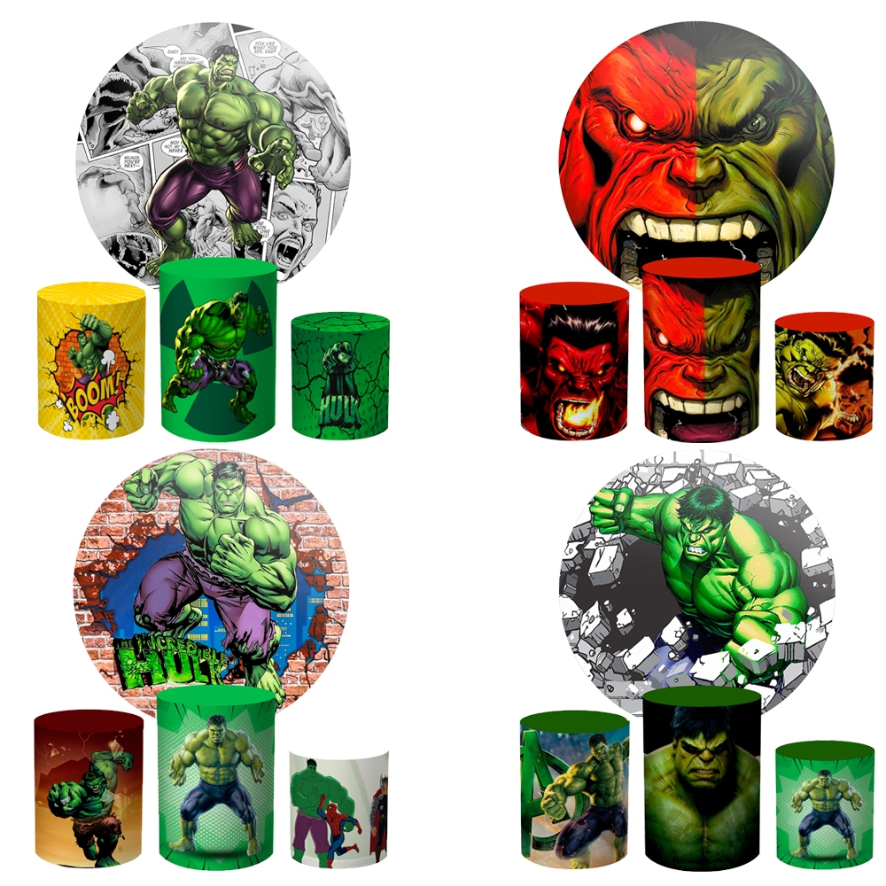 Kit Painel Redondo Festa 1.50 x1.50 Hulk + Trio Capas de Cilindro ...