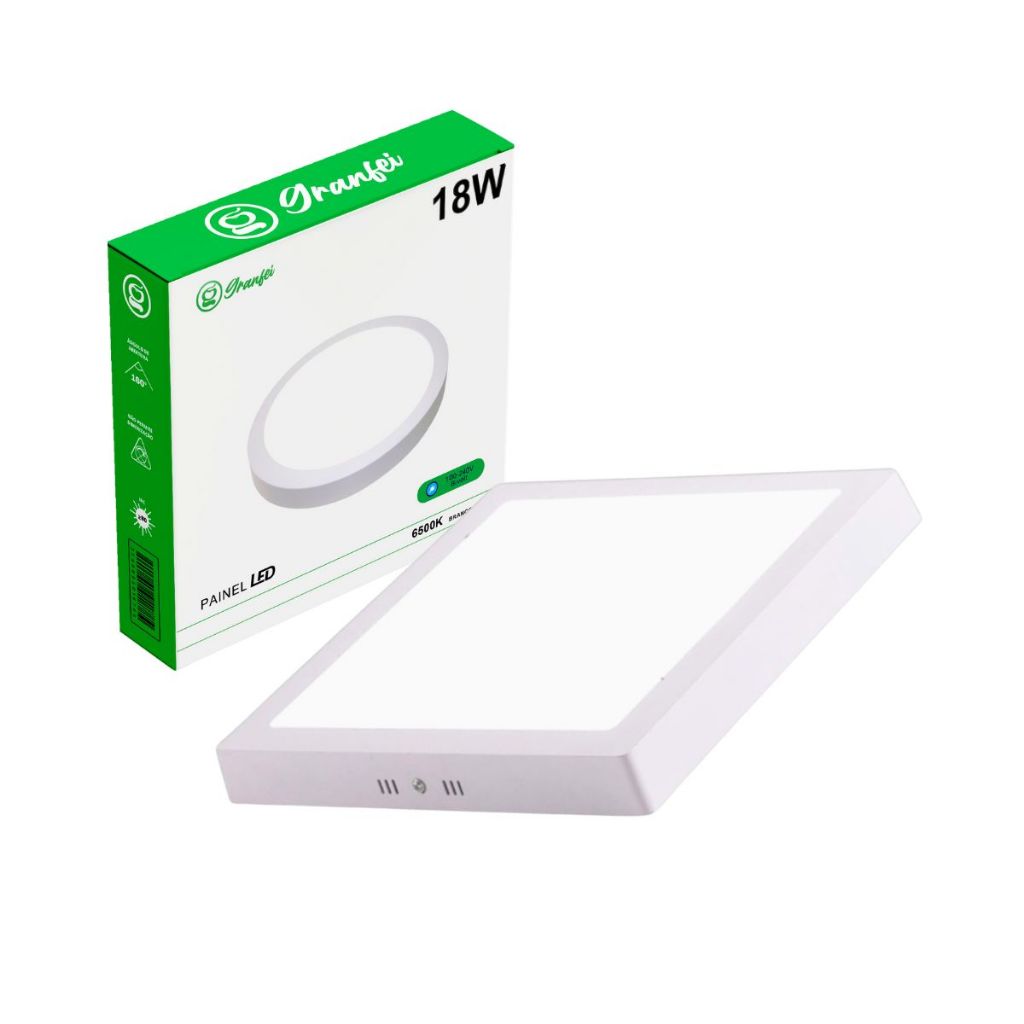 Luminária Painel Plafon Led 18W Sobrepor Quadrado Redondo Branco Frio Quente Neutro 3000K 6500K ...