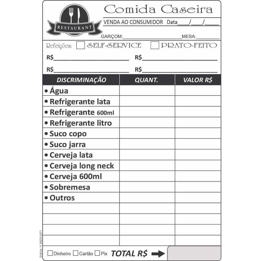 Blocos de Comanda Comida Caseira - tam.10x14 cm. Lanchonete, Barzinho ...