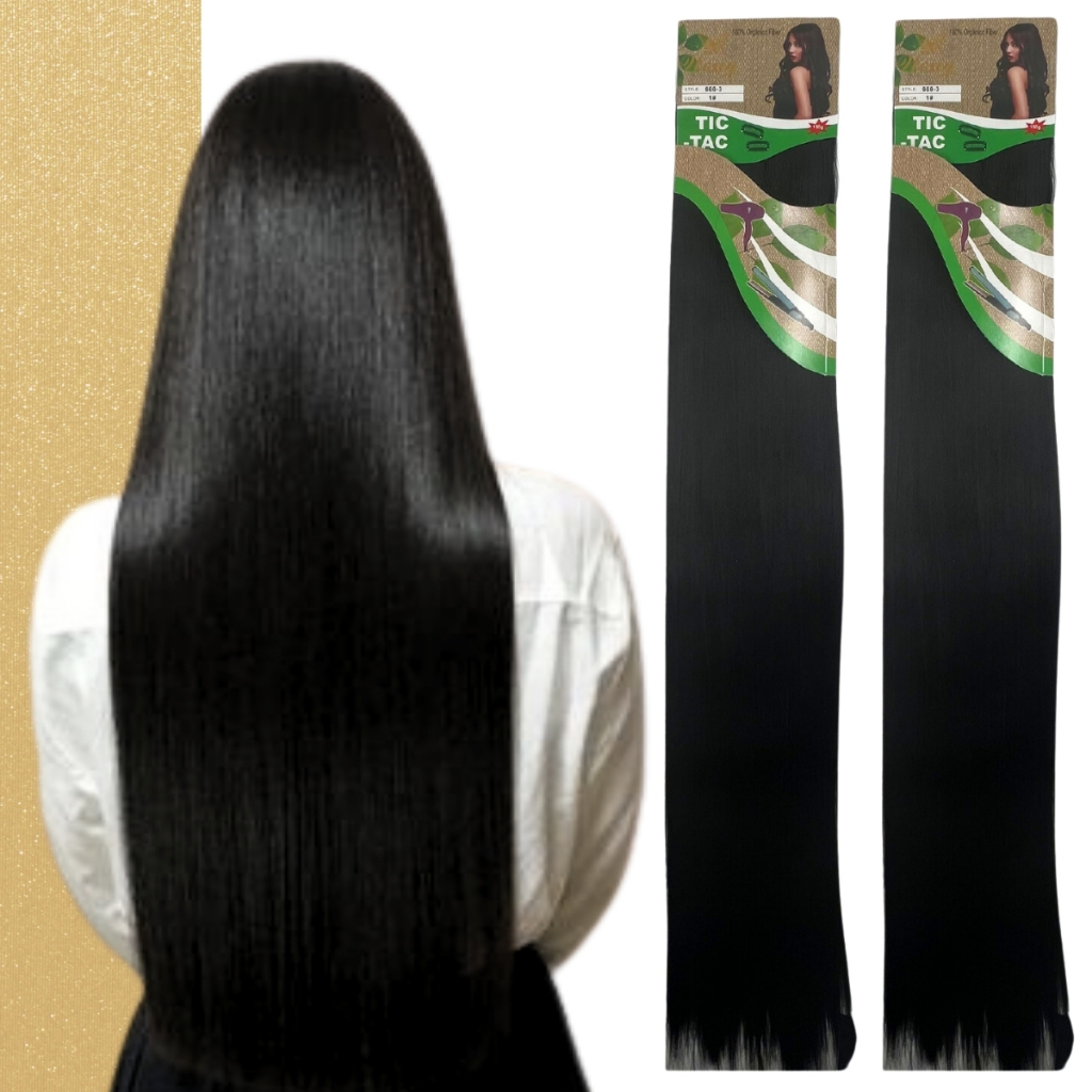 Kit 2 Extensão Cabelo Tic-tac Liso 80 cm Aplique Fibra Orgânica weng ...