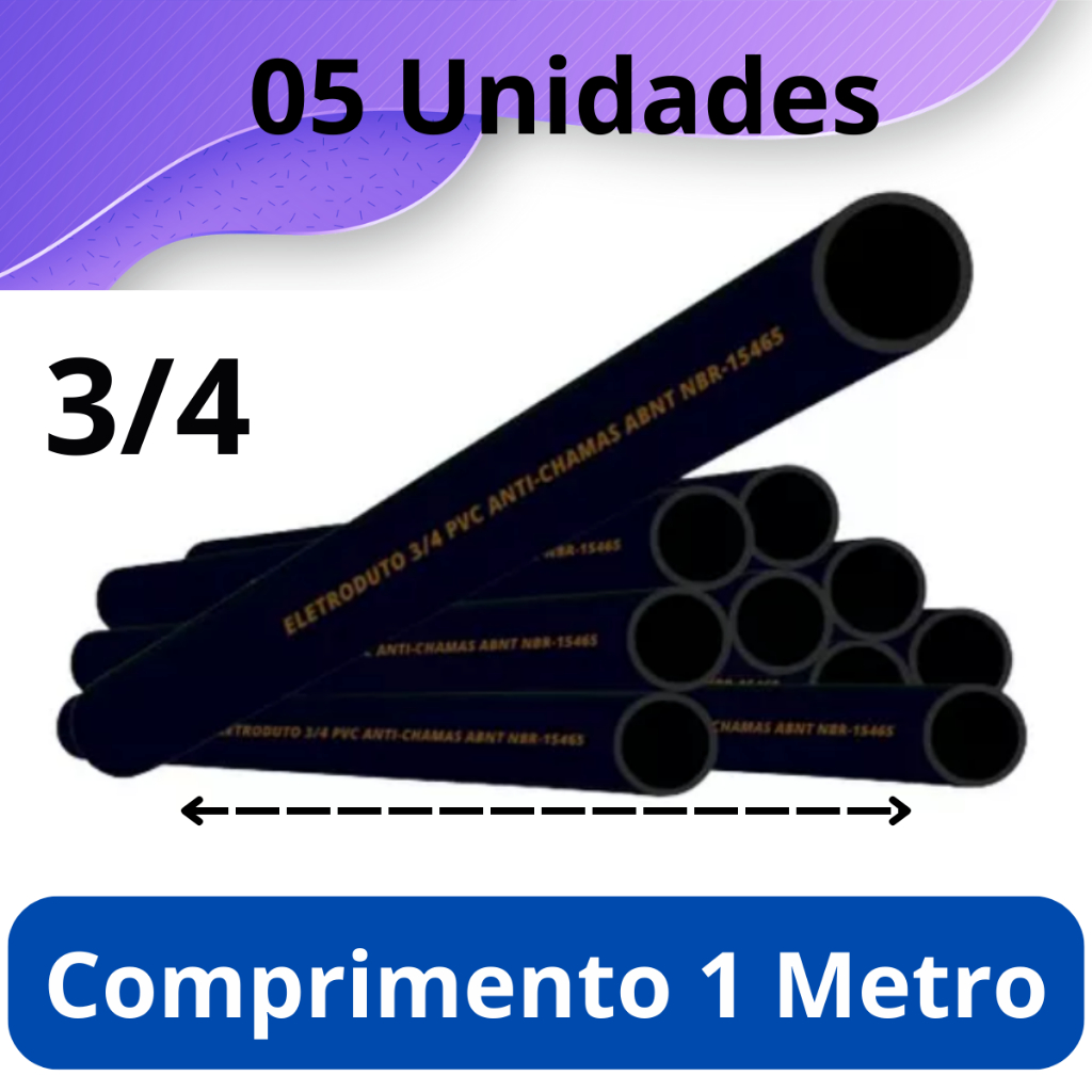 Kit 05 Unidades Conduite Eletroduto de Sobrepor 3/4 Polegadas Barra 1 ...
