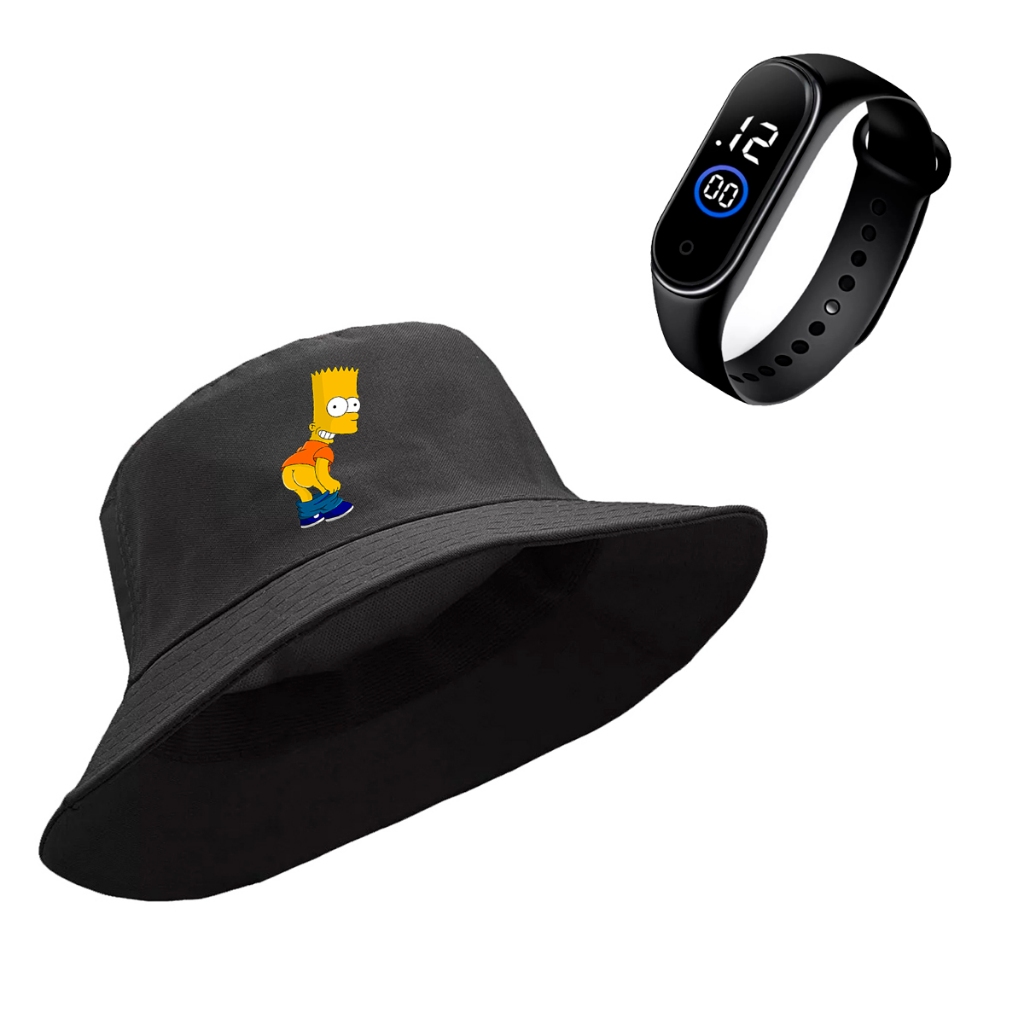 Kit Bone Chapeu Bucket Hat Bart Simpsons Bumbum Relogio Digital Esportivo Shopee Brasil