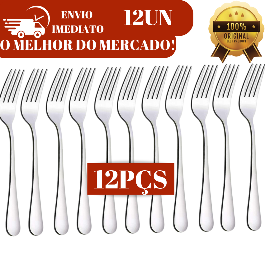 Kit 12 Garfos Grandes 100% Inox Talher Para Refeições Ideal Para ...