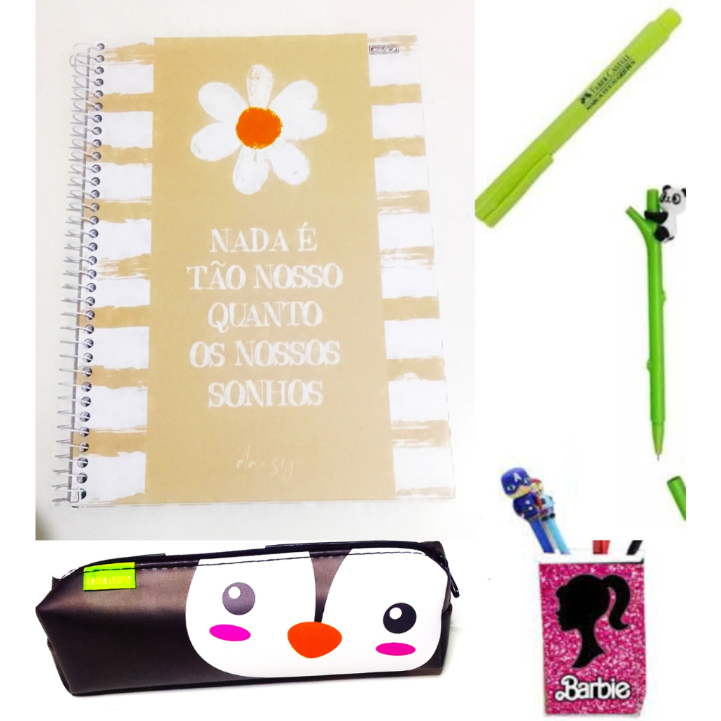 Kit Escolar: 1 Caderno Universitário, 1 Porta Caneta Barbie, 1 Estojo ...