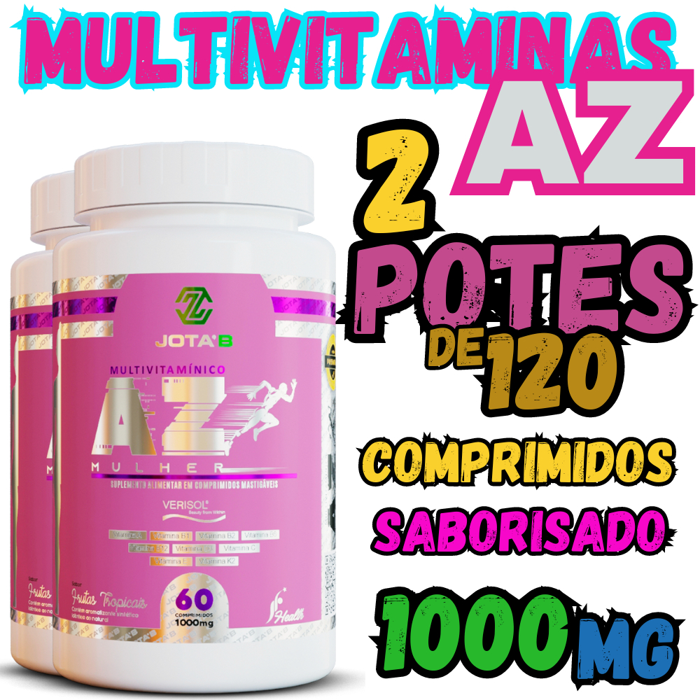 Multivitamínico AZ Vitaminas colageno VERISOL Comprimidos mastigáveis sabor frutas vermelhas ...