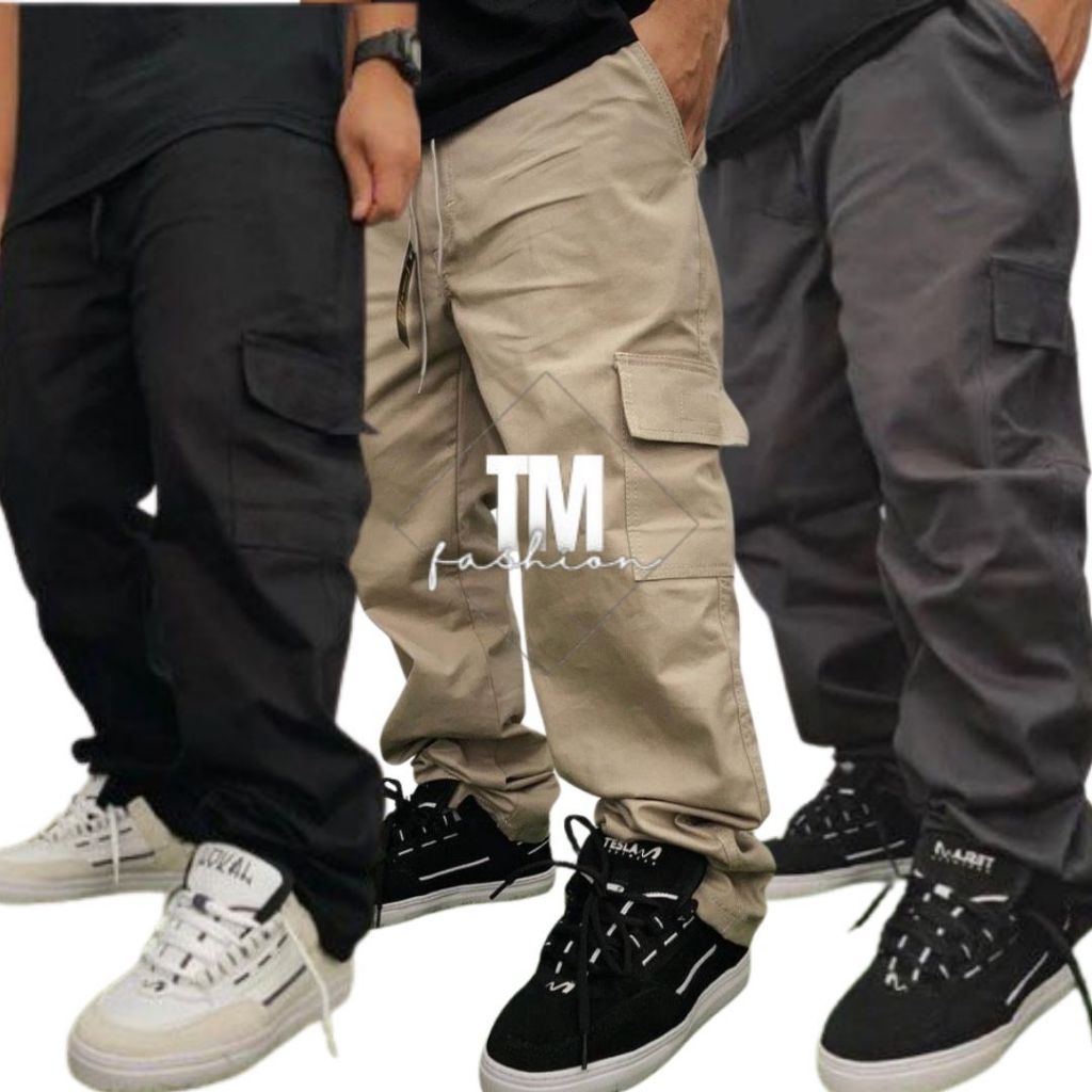 3 Calça Cargo Larga Unissex 6 Bolsos Esportiva Lisa Skatista Sarja