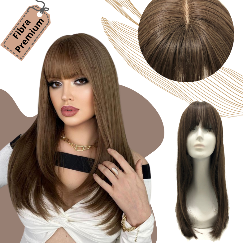 Peruca Orgânica Lisa Fibra Premium Super Star Com Wig Cap | Shopee Brasil