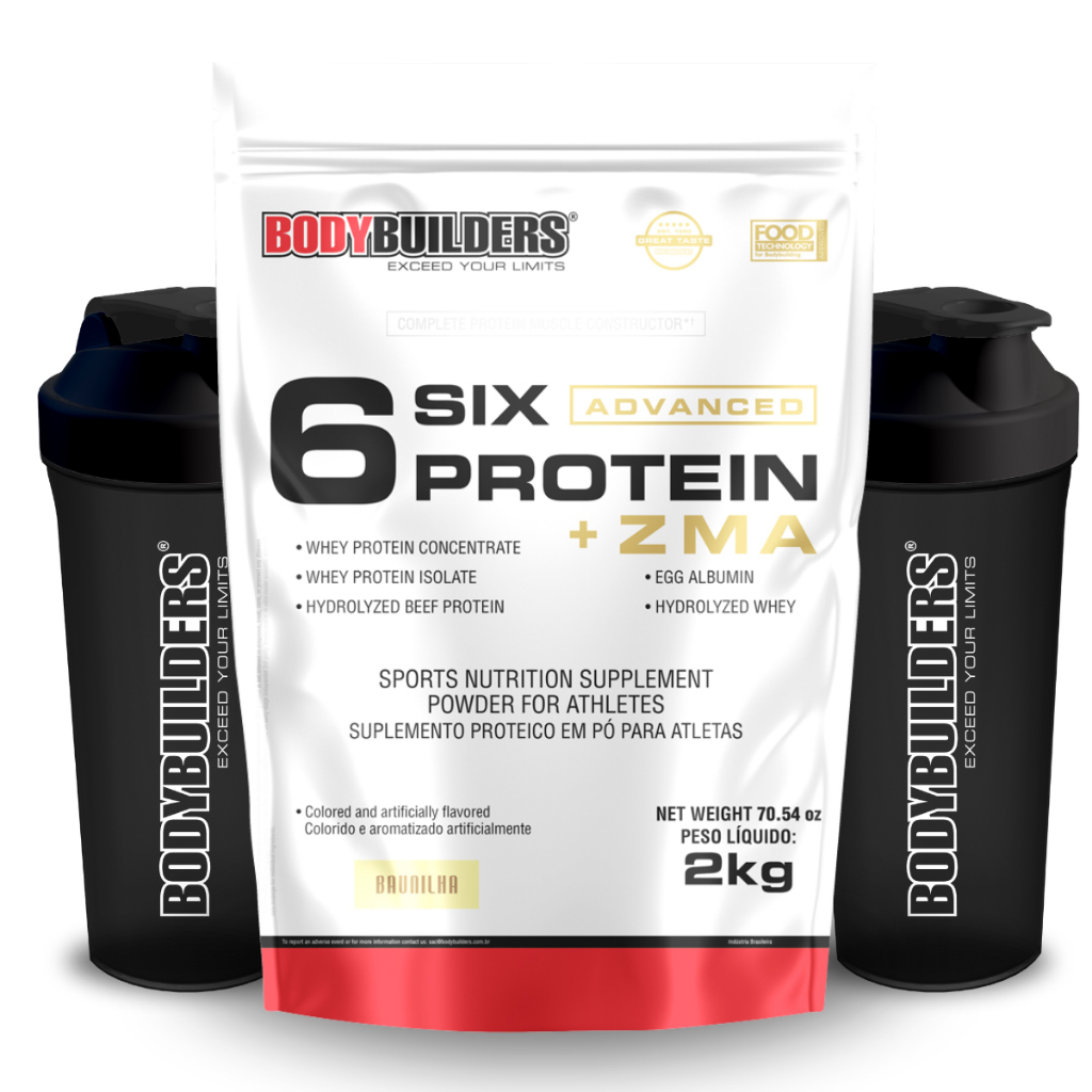 Kit Whey Protein Concentrado 6 Six Protein Advanced c/ ZMA 2kg + 2x Coqueteleira - Kit Para ...