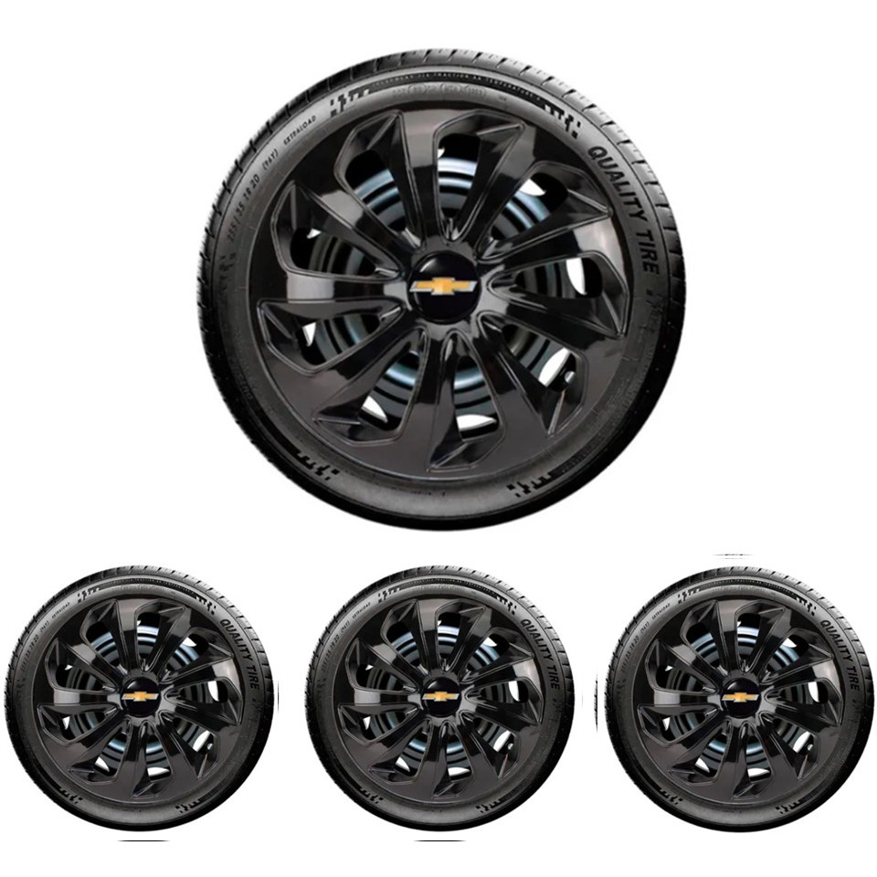 Jogo 4 Calotas Esportiva Velox Preto Brilhante Aro 13 Adaptável Celta ...