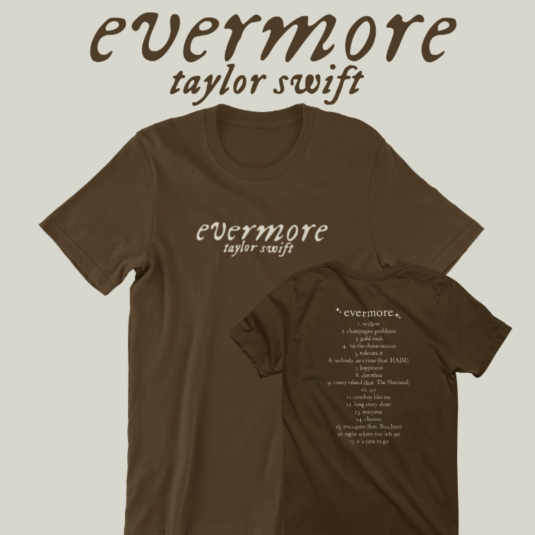 CAMISETA EVERMORE TRACKLIST TAYLOR SWIFT ALGODÃO | Shopee Brasil