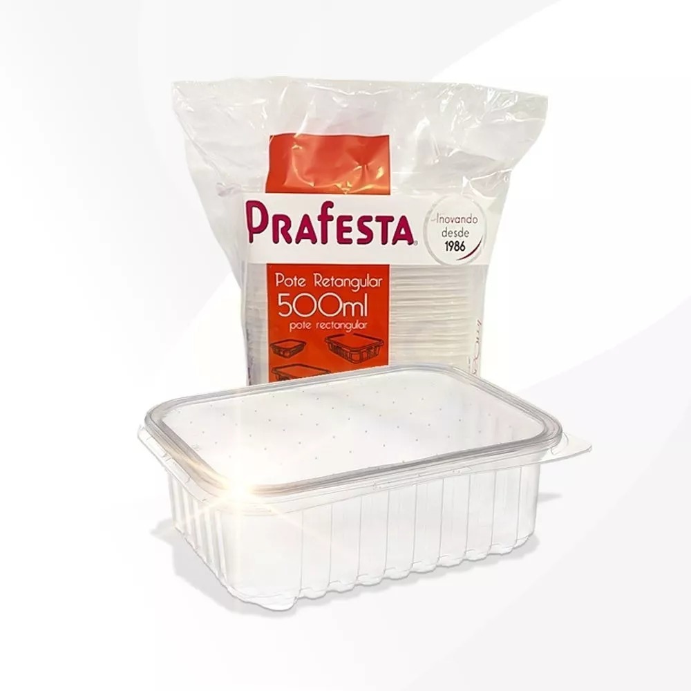 Pote Retangular 500 ml de Plastico Descartavel Embalagem para Microondas e Freezer Marmita Fit ...