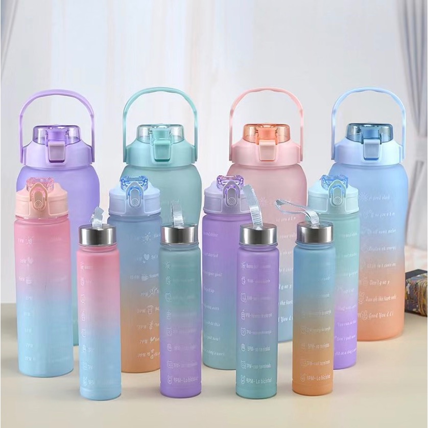 Kit 3 Garrafas Squeeze Motivacionais Garrafa De Água Academia Com 2L e 900ml e 300ml Portátil ...