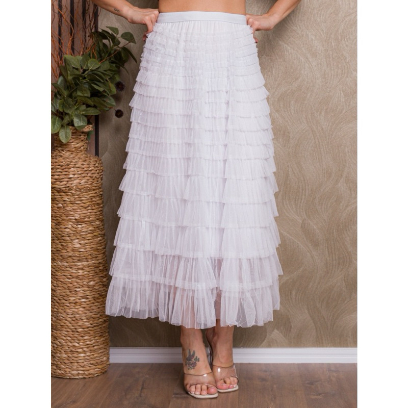 Saia de Tule Moda Feminina Midi Comprida Longa Elegante e Elastica Saia ...