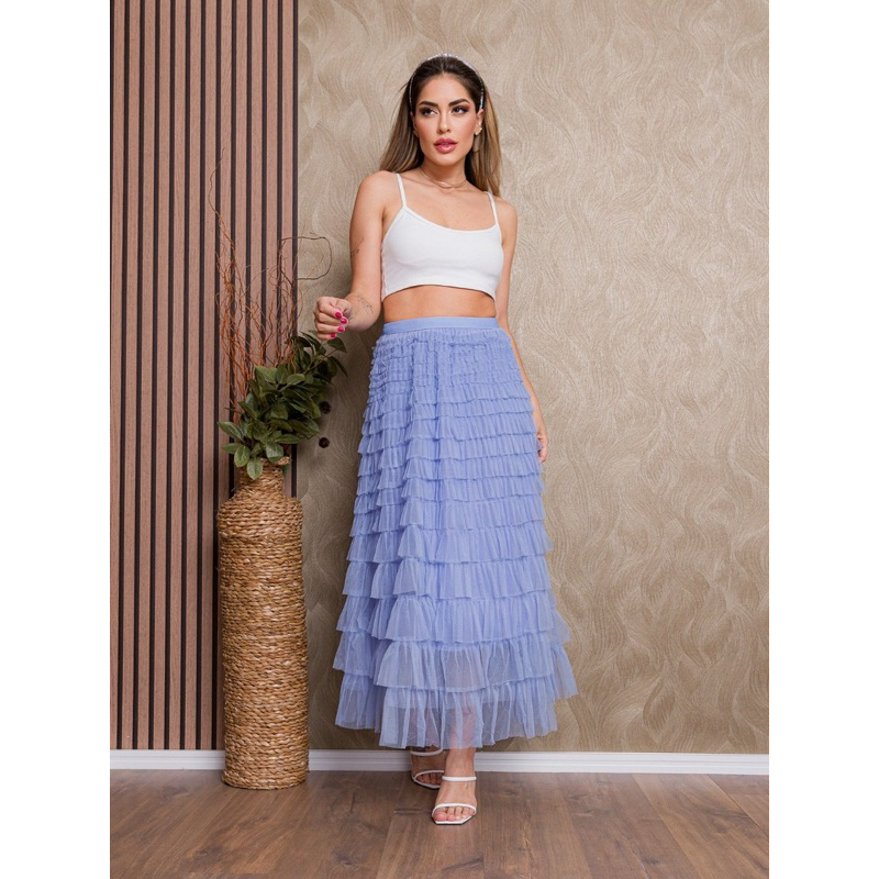 Saia de Tule Moda Feminina Midi Comprida Longa Elegante e Elastica Saia ...