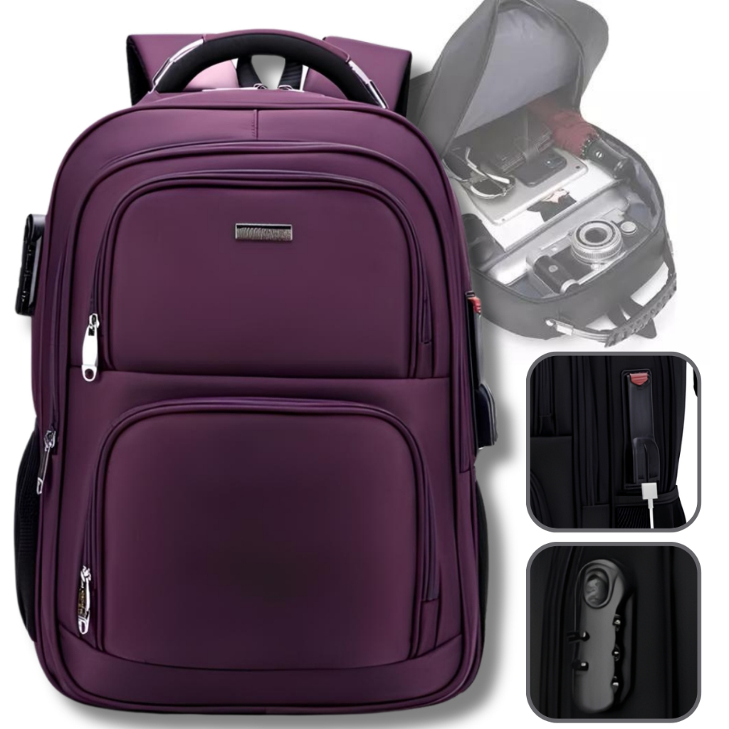 Mochila Roxa Masculino Feminina Escolar Com Anti Furto Reforçada Cabo ...