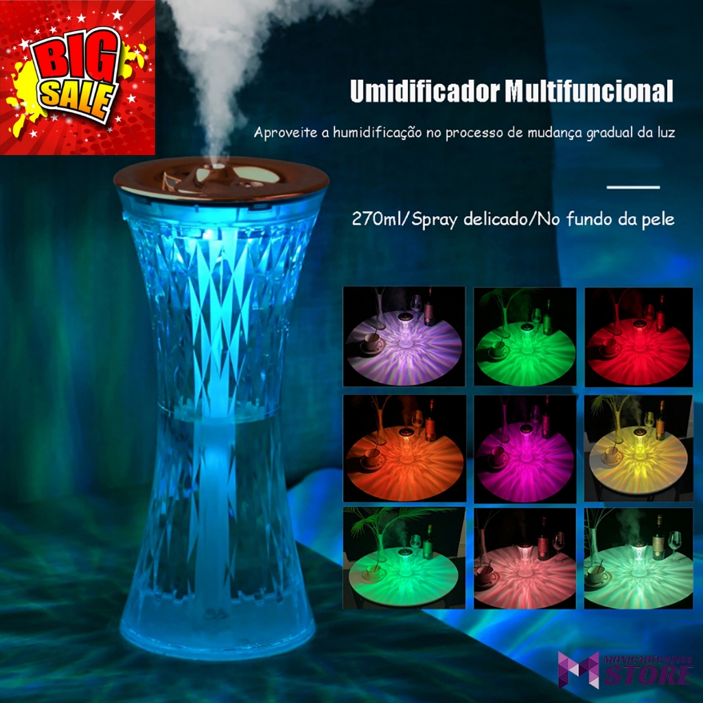 Mini Umidificador De Ar E Aromatizador De Ambiente 270ml Com Luminária ...