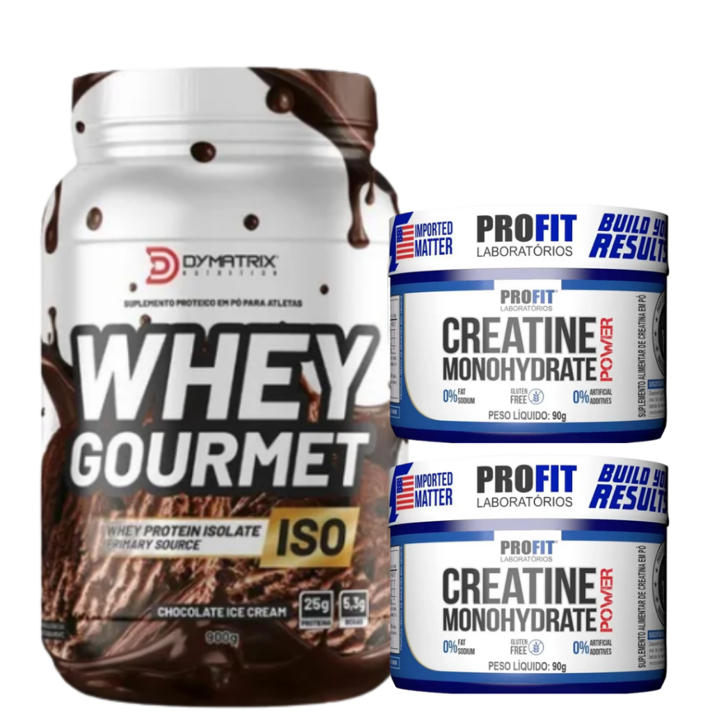 Whey Protein Gourmet Isolado + Creatina Profit Suplemento Academia ...