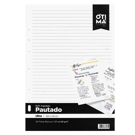 Refil Bloco Fichário Argolado Ultra 165x240mm Pautado 90g 30 Folhas Otima | Shopee Brasil