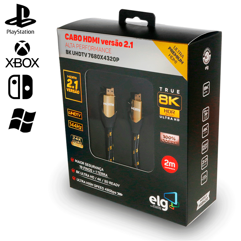 Cabo Hdmi 2m 8k 4k Nativo Ultra Hd 2.1v Earc Hdr 3d 120hz P/Ps5,Pc, Xbox | Shopee Brasil