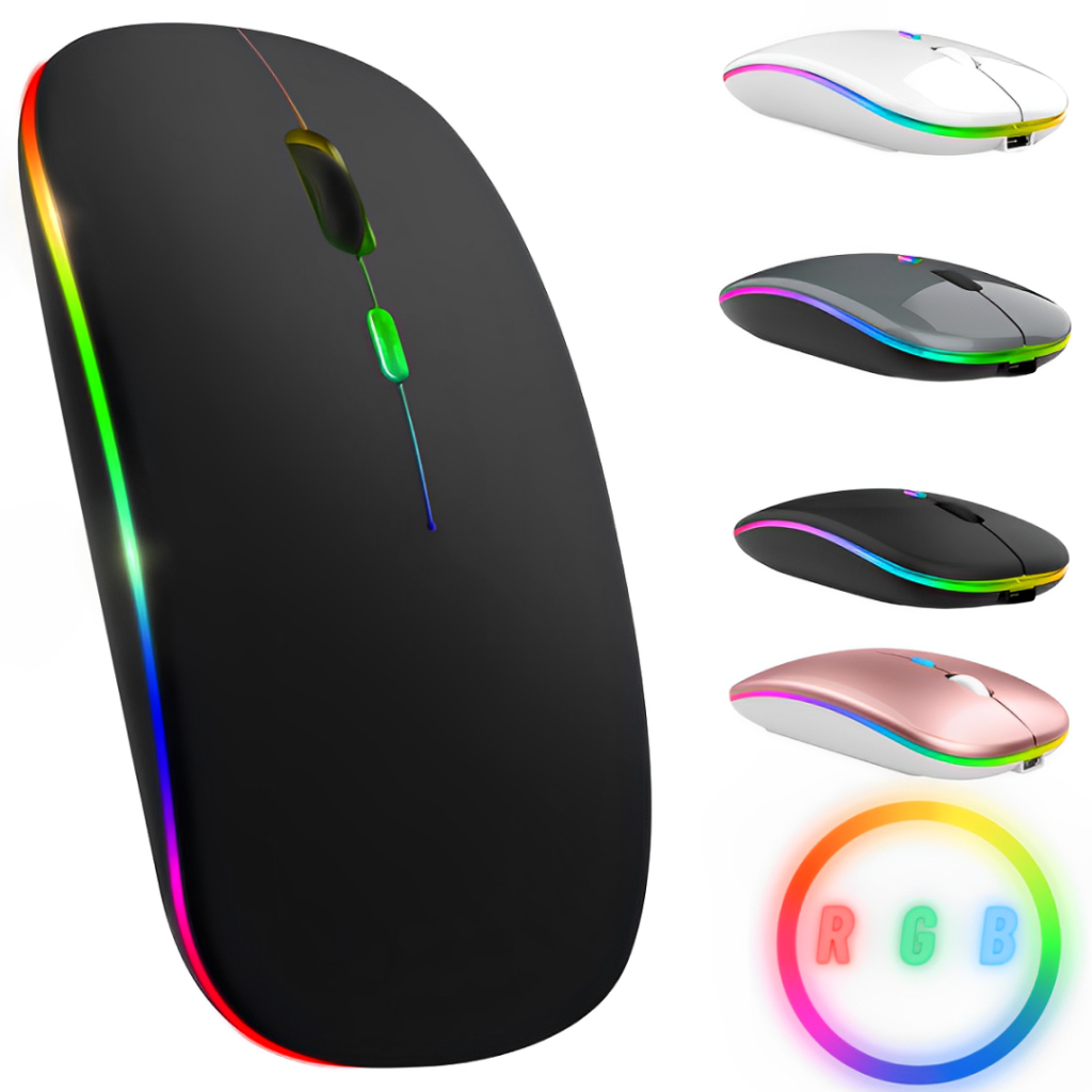 Mouse Sem Fio Bluetooth Recarregável Led Rgb 2,4GHz Ultra slim Wireless óptico Ergonômico ...