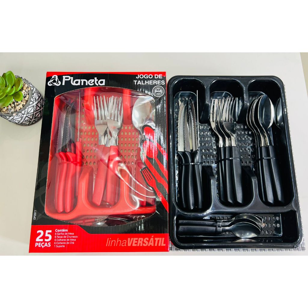Faqueiro Jogo De Talheres Inox 25 Peças Planeta | Shopee Brasil