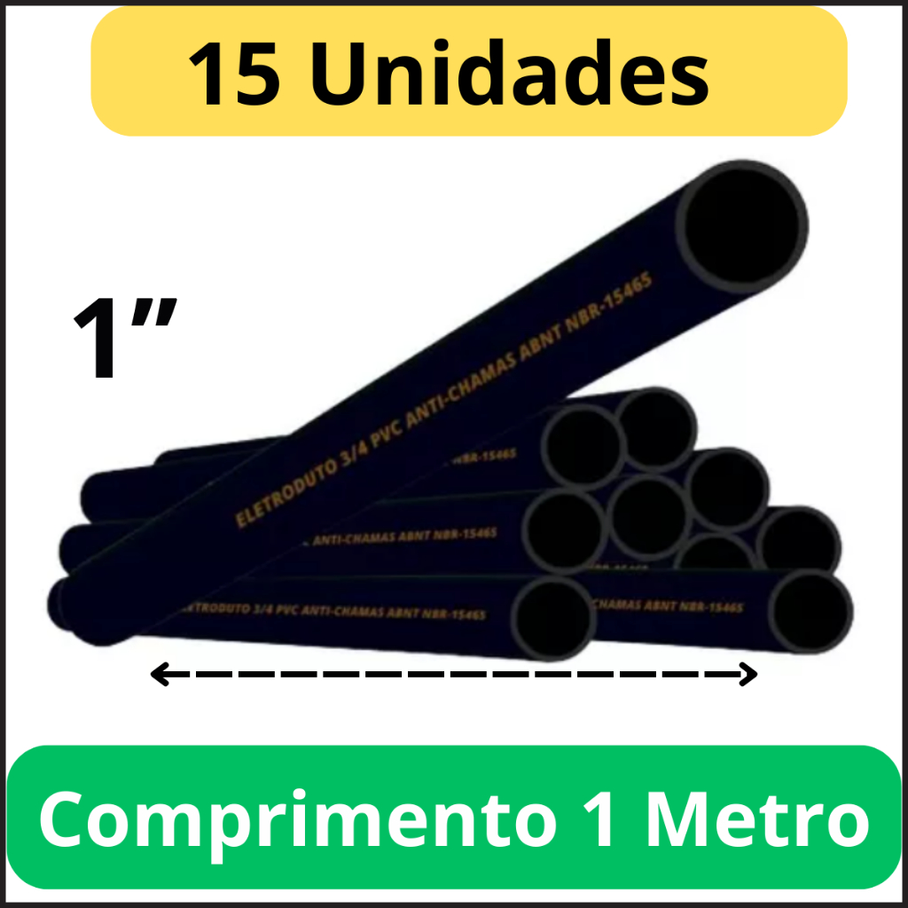 Kit 15 Unidades Conduite Eletroduto Preto de Sobrepor 1 Polegadas Barra ...