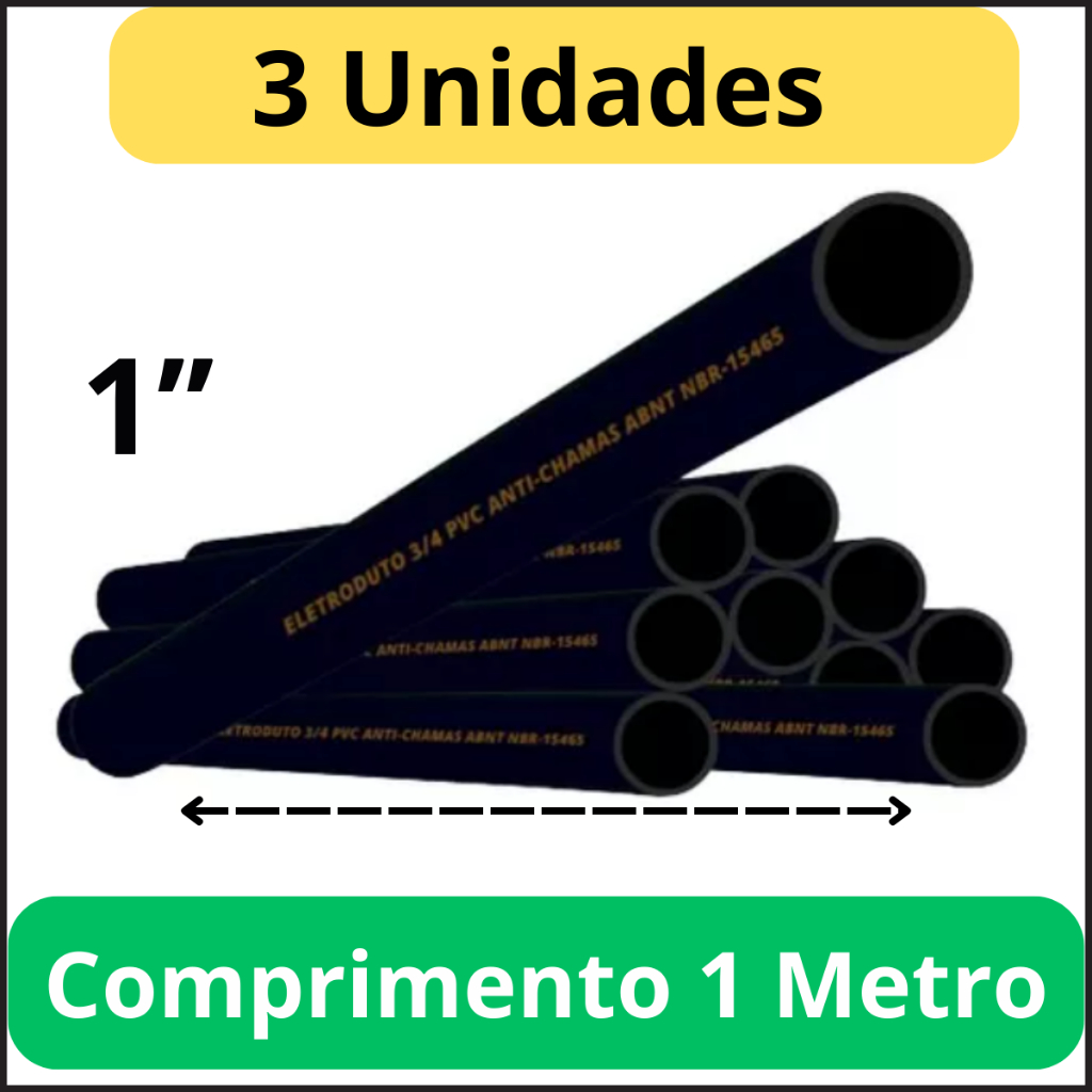 Kit 03 Unidades Conduite Eletroduto Preto de Sobrepor 1 Polegadas Barra ...