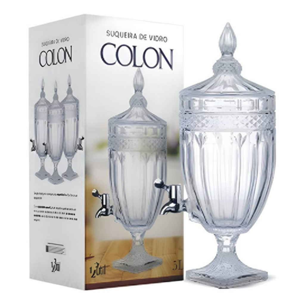 Suqueira Jarra De Vidro Cristal Suco Colon 5 Litros com Torneira ... Suqueira Jarra De Vidro Cristal Suco Colon 5 Litros com Torneira ...