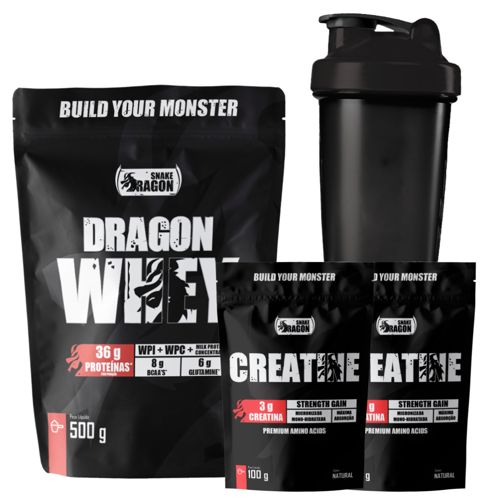 Kit Dragon Whey Protein + 2x Creatina 100g + Coqueteleira 600 ml ...