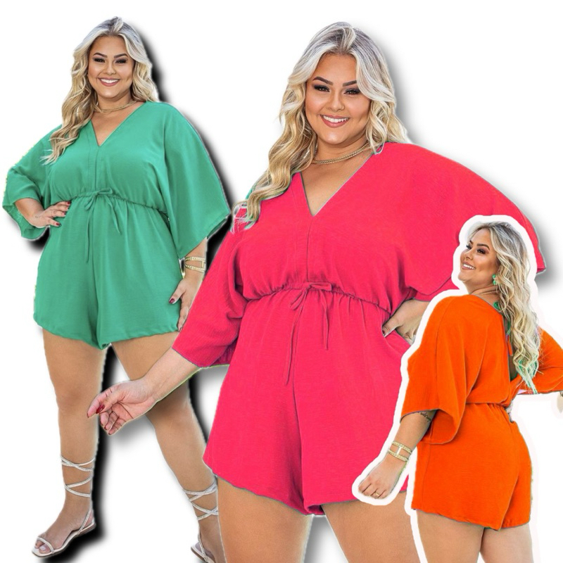 Macaquinho Plus Size Manga Curta Macaquito Tamanho Grande Soltinho Fresquinho | Shopee Brasil