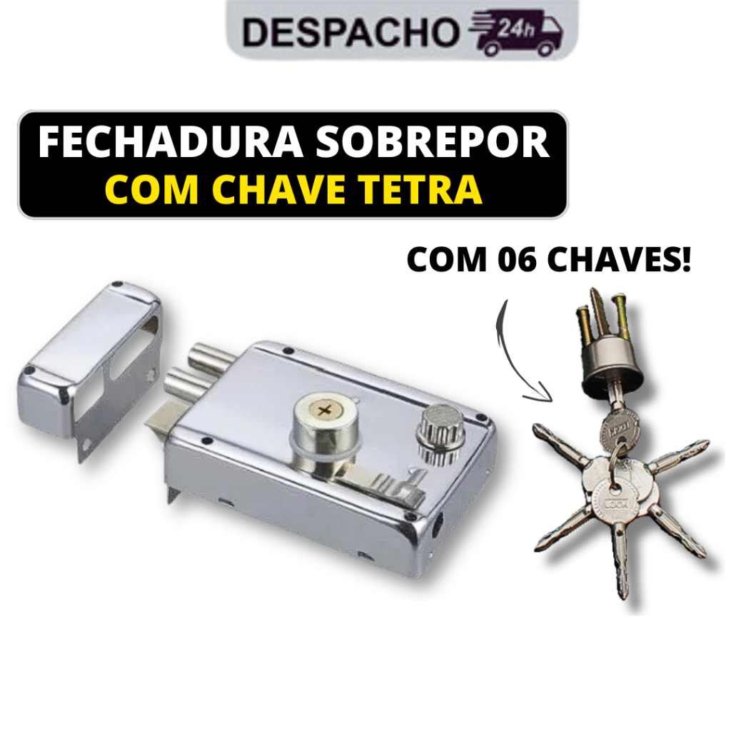 Fechadura de Portão Sobrepor com Chave Tetra Anti Furto | Shopee Brasil