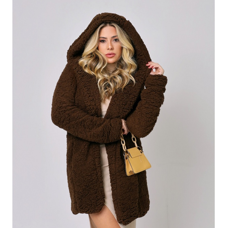 Casaco Inverno Teddy Modelo Max c/ Touca Bolsos Embutidos - Sherpa ...