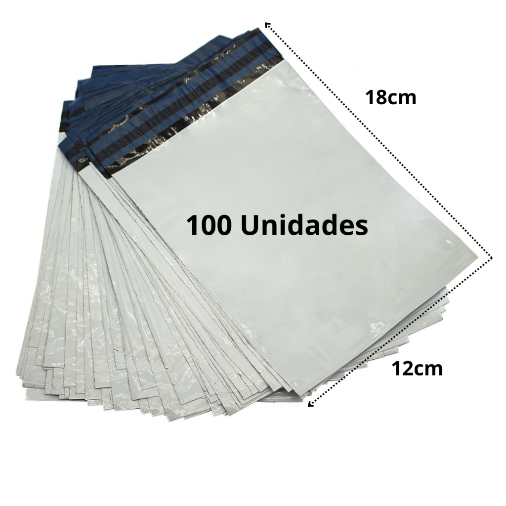 100 Envelopes Branco 12X18cm plástico inviolável correio sedex e ...