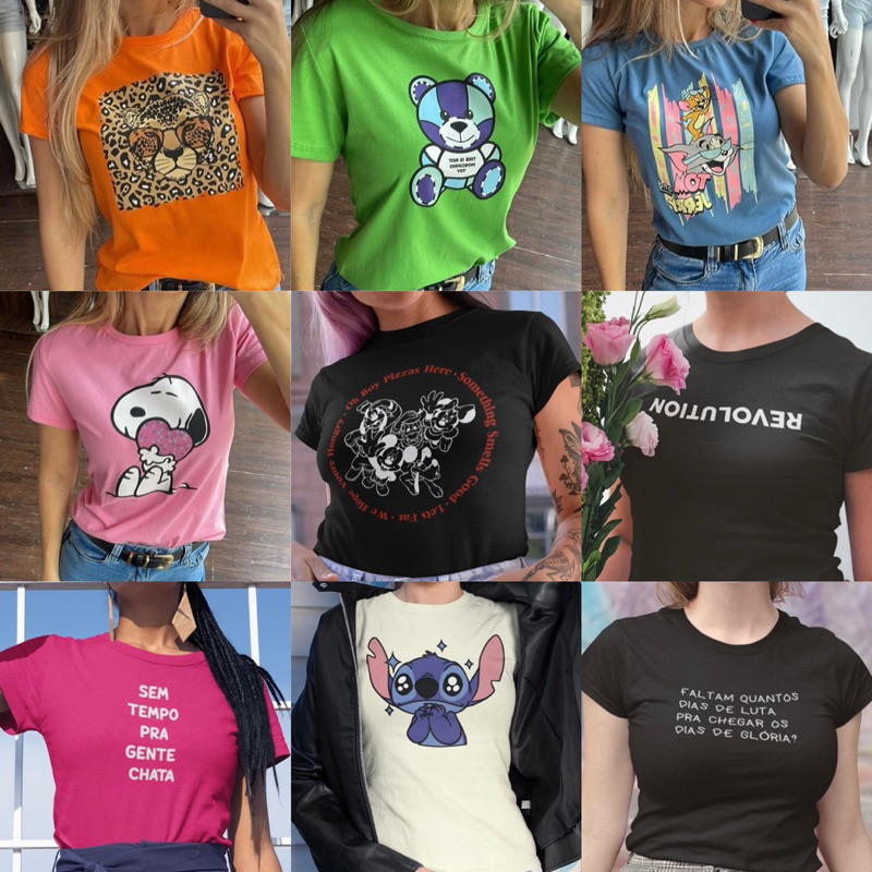 Kit 2 ou 5 T-shirt Feminina Blusa Camiseta 100% Algodão - Também Tem ...