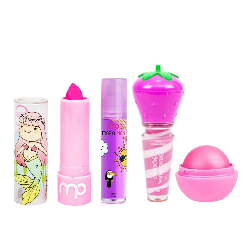 Kit Batom Brilho Labial Gloss e Lip Balm Menina Criança Infantil ...