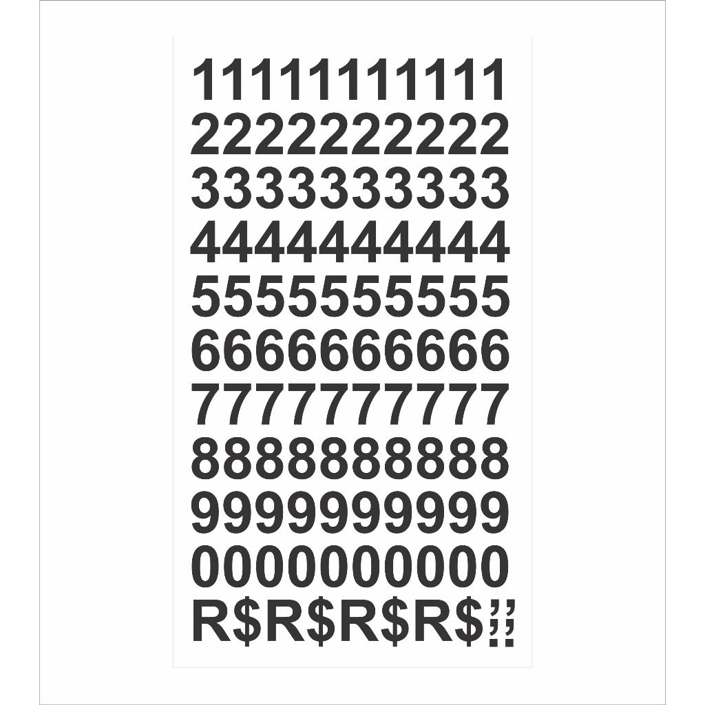 Cartela 5cm Números adesivos fonte Arial Bold - 114 caracteres | Shopee ...