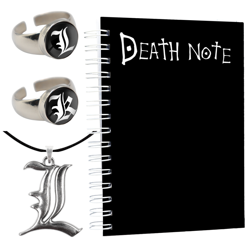 Kit Caderno Morte Death Note L Kira Ryuk Near + Anel + Colar | Shopee ...