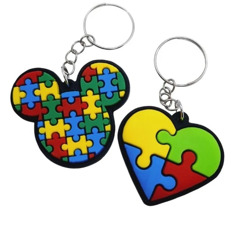Kit 2 Chaveiro do Autismo Emborrachado Formato Mickey Coração Autista ...