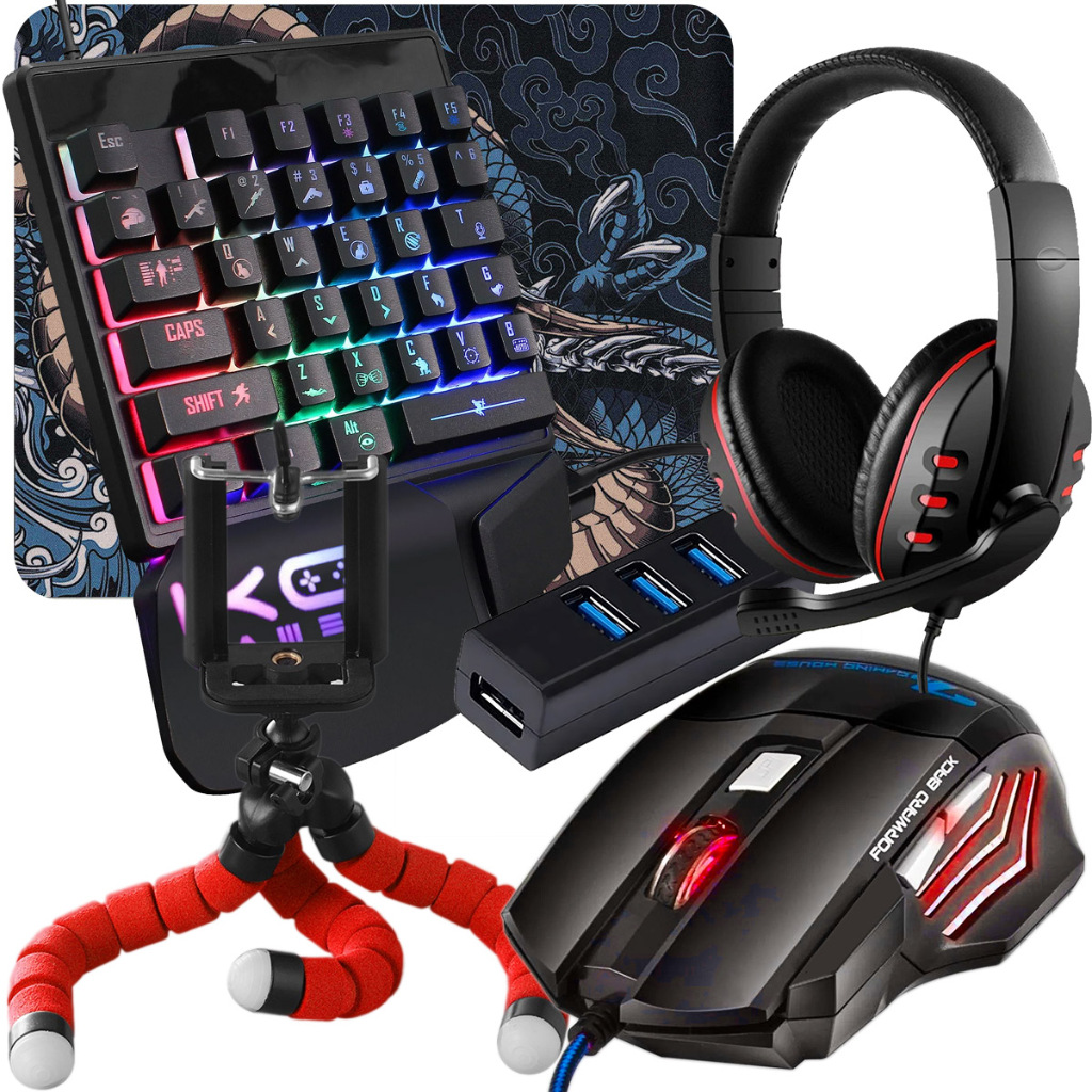 Kit Mobilador 1 Mão Completo RGB Led Mouse Teclado Headset Hub 3.0 ou 2.0 Selecione Compatível ...