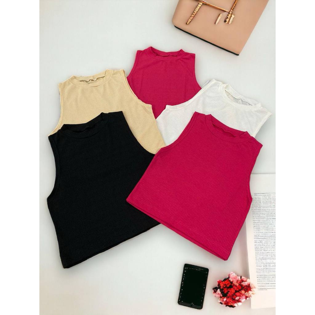 Regata Croppet Basica Feminina Gola Alta | Shopee Brasil