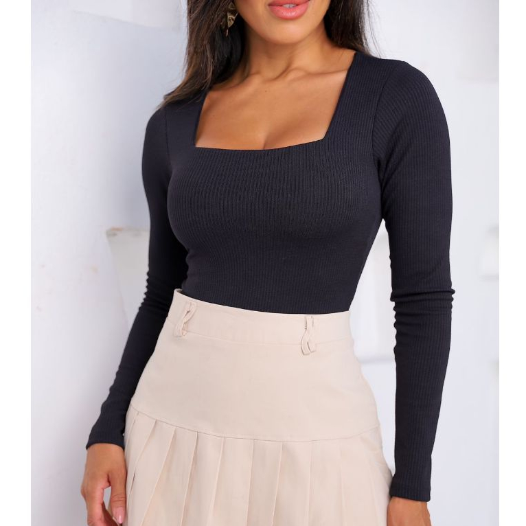 Body Manga Longa Feminino Anarruga Atoalhado Decote | Shopee Brasil