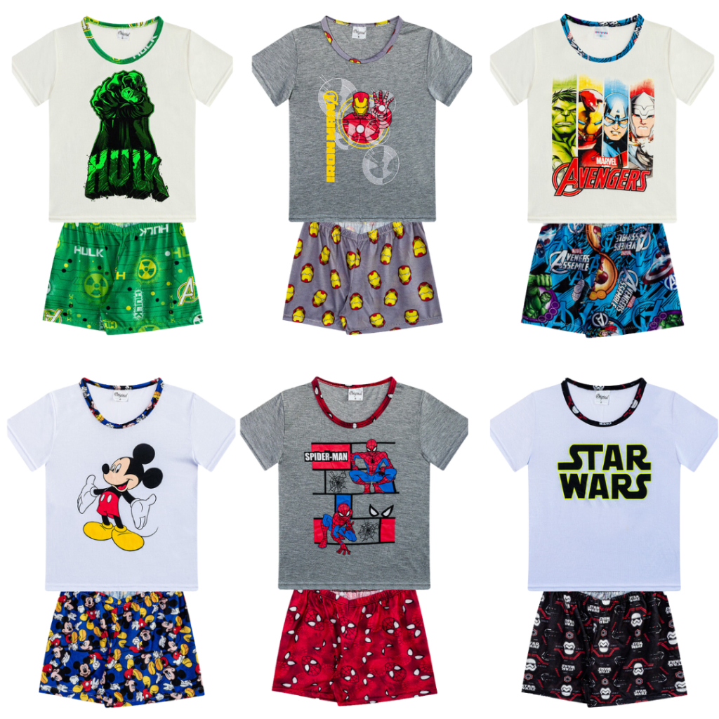 KIT 3 CONJUTOS DE PIJAMAS PERSONAGENS SORTIDOS | Shopee Brasil