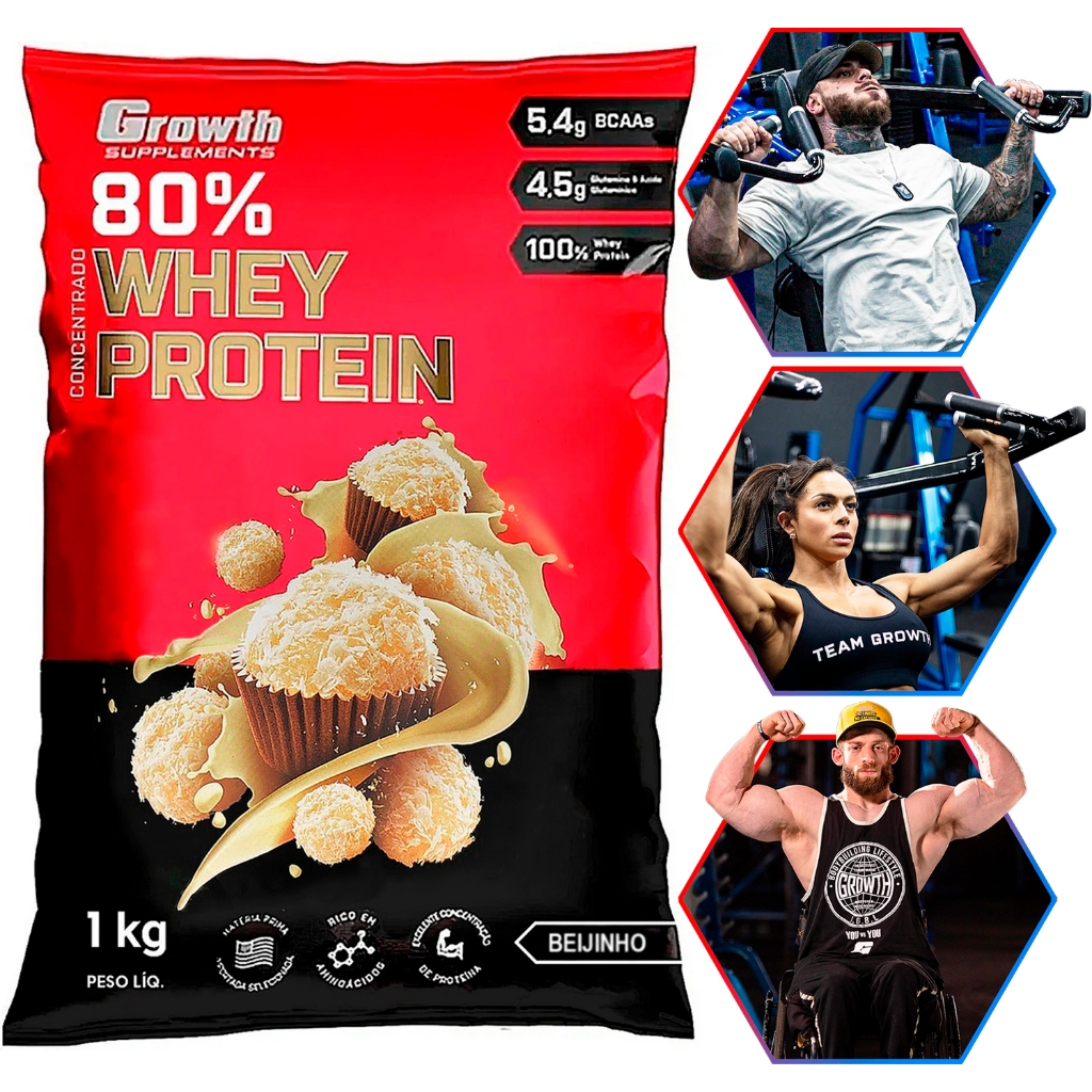 Whey Protein Sabor Beijinho 80 Proteína Concentrado 1kg Growth