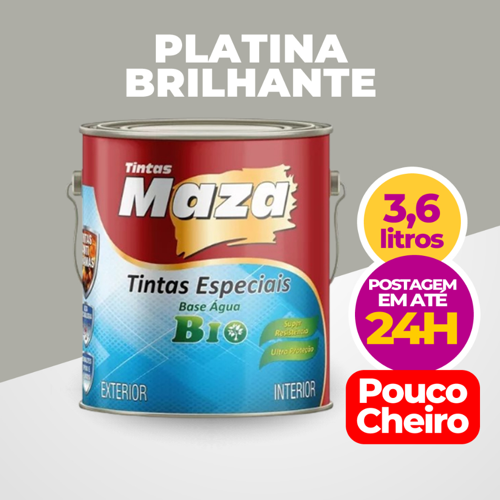 Tinta Esmalte A Base de água Brilhante Cor Platina Maza 3,6L Epoxi para ...