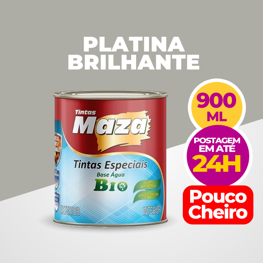 Tinta Esmalte Base Agua Cor Platina Brilhante 900ML interna Externa ...