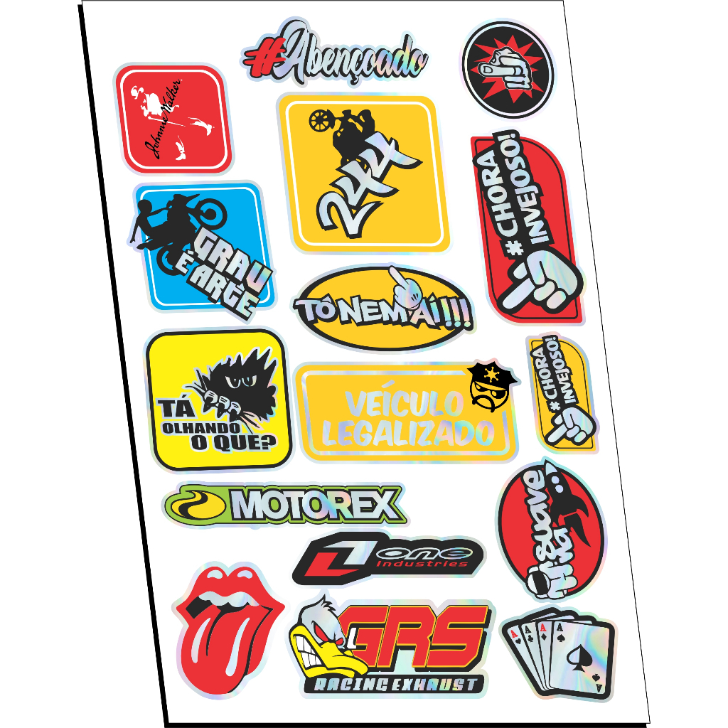Adesivos Stickers Cartelas Figurinhas Holografico para Moto Bike Carro Moto Capacete ...