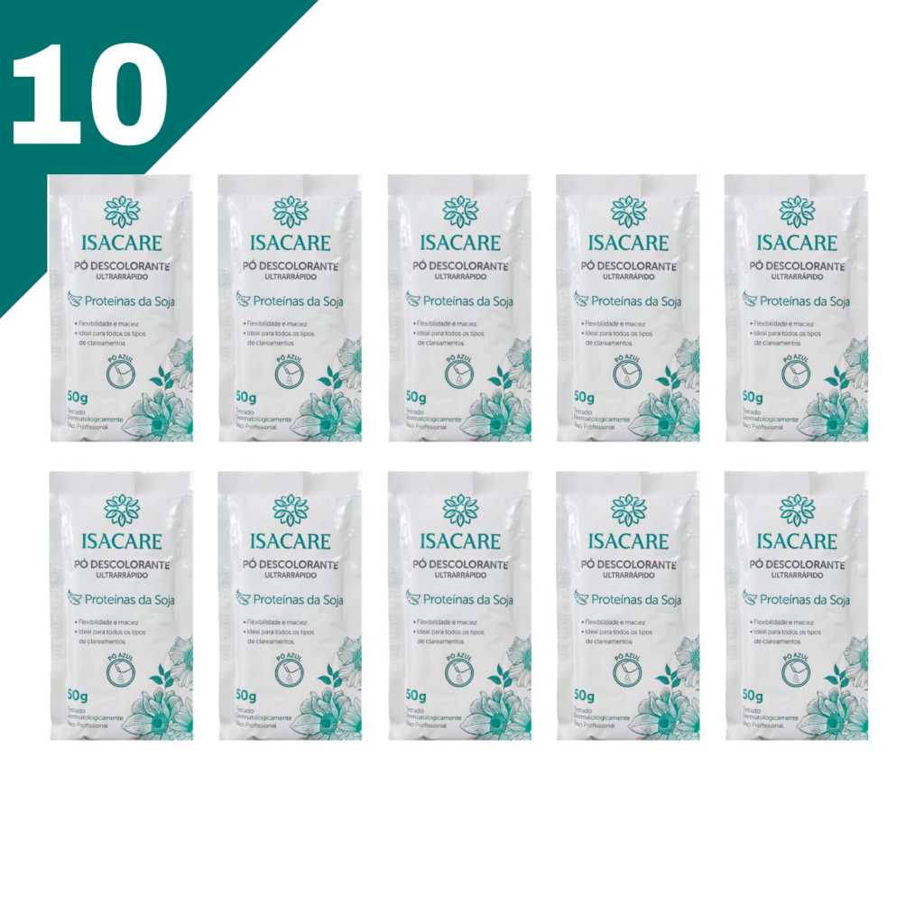10 Sachês de Pó Descolorante Isacare 50g | Shopee Brasil