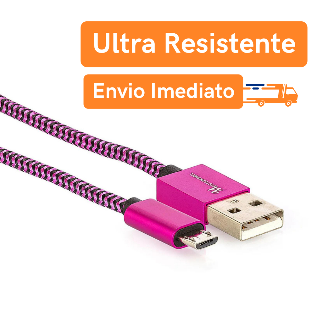Cabo Micro USB V8 1 metro Especial Reforçado Trançado de Nylon e Tecido ...