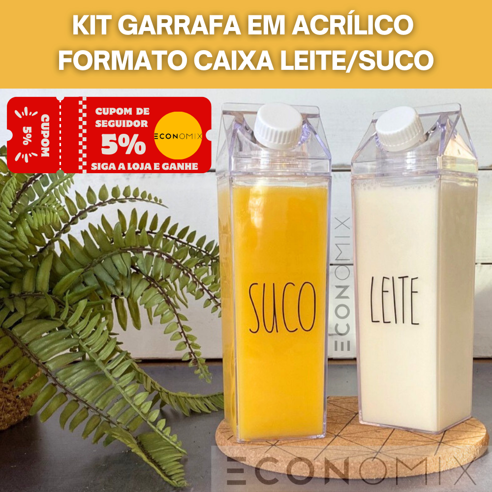 KIT Garrafa de Acrílico Caixa de Leite 1L Transparente Acrilico Sem BPA Portátil Resistente ...