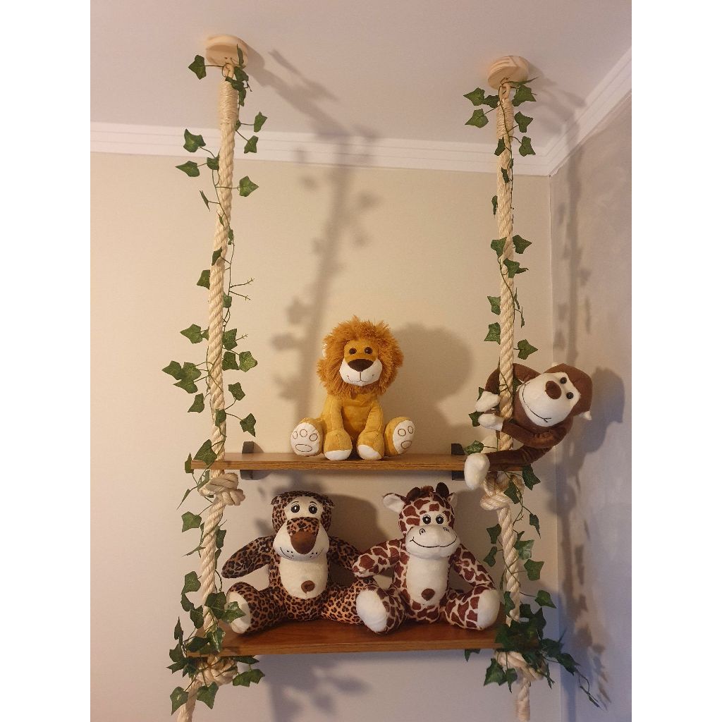 Prateleira safari dupla 60cm com cordas, folhagens e acabamentos de ...